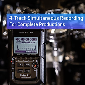 Zoom H4n Pro 4-Track Portable Recorder, All Black, Stereo Microphones, 2 XLR/ ¼“ Combo Inputs, Battery Powered, for Stereo/Multitrack Recording of Music, Audio for Video, and Podcasting