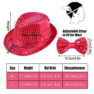 10 Pcs Unisex Sequin Fedora Hat Sequin Bow Ties Set Bling Retro Dance Jazz Cap Funky Party Costume Fedora (Large, 5Pack Black)