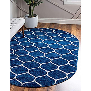 Unique Loom Trellis Frieze Collection Area Rug - Rounded (5' x 8' Oval, Navy Blue/ Ivory)