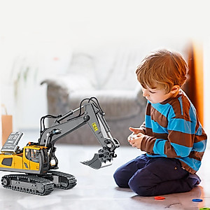 Dwi Dowellin Remote Control Excavator Toys for Boys,Construction Rc Excavators for Kids Age 4-7 8 9 10 Year Old,Ideal Toys,Batteries Included(Yellow)