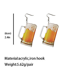 Lifelike 3D Simulation Beer Mug Earrings Miniature Wine Glass Dangle Drop Earrings for Women Cute Funny Food Ear Jewelry-yellow