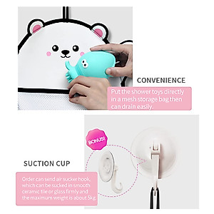 Spuddies Bath Toy Organizer Shower Caddy Cute Bear Design - for Bathroom Baby Toy Storage Quick Dry Bathtub Mesh Net Baby Toy Holder with Suction Hooks