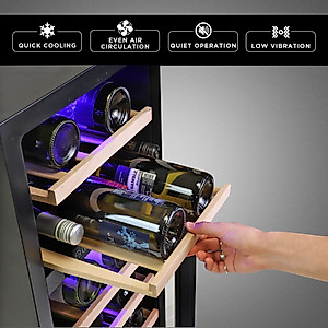 Koolatron 28 Bottle Dual Zone Wine Cooler Refrigerator 15Inch Under Counter or Wine Chiller with Lock UV Protective Glass Beechwood Racks Wine Cellar Wine Fridge