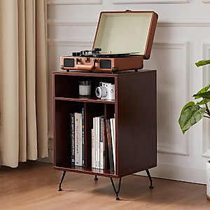 Record player stand, Record Player Stand with Storage, Record Player Table for Living Room, Bedroom, Turntable Stand Record Player Cabinet with Swiveling Height Adjustment Metal Feet Legs