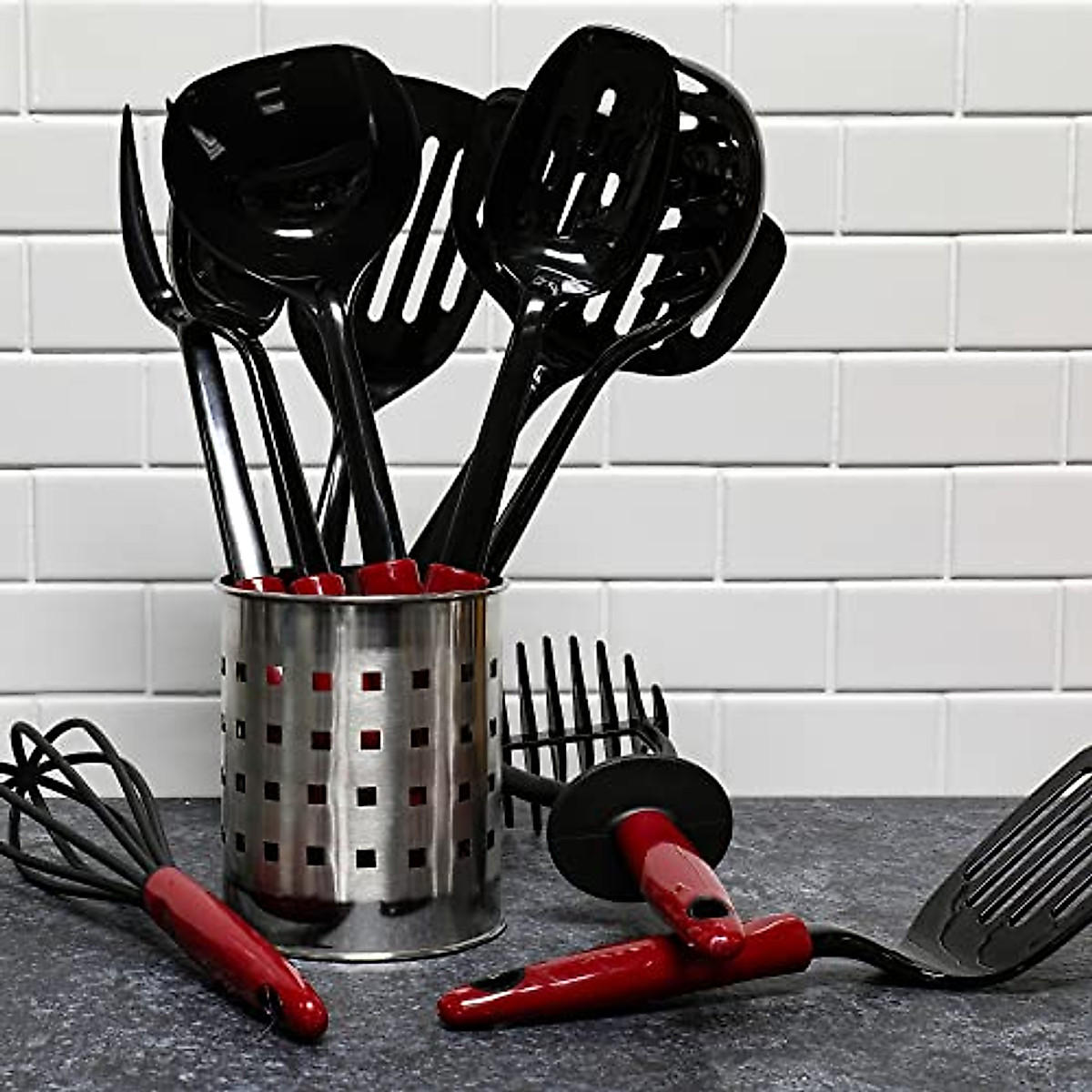 Chef Craft Select Nylon Cooking and Serving Spaghetti or Pasta Fork, 12.5 Inch, Red