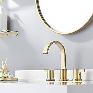Phiestina 8 Inch 3 Hole 2 Handle Waterfall Widespread Brushed Gold Bathroom Sink Faucet with Metal Pop-Up Drain, WF040-1-BG