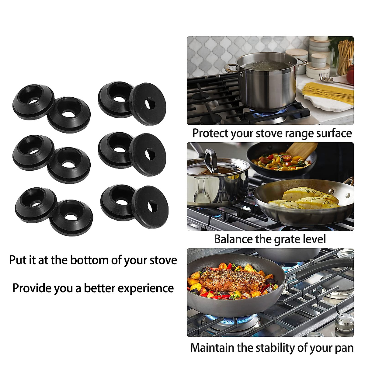 071129 RV Stove Parts Grommets Replacement for Suburban Stove Top Grate Magic Chef Grate Grommets Kit 525004 Suburban Camper Motorhome Rubber Foot Pad for RV Range Grate Durable Rubber Feet 12Pcs