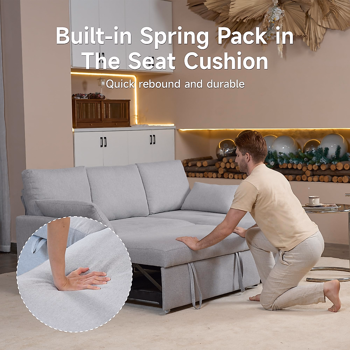 Real Relax 76'' Sleeper Sofa, 4-in-1 L Shaped Convertible Sofa Bed with Pull Out Bed and Storage, Couch with Chaise for Living Room, Apartment, Office and Bedroom, Light Gray