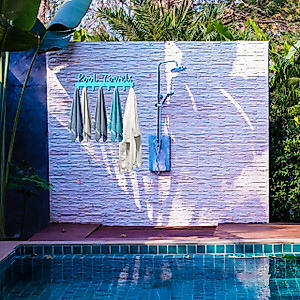 Pool Towel Rack for Bathroom Wall Mount Towel Hooks Towel Holder Carbon Steel Hanger Organizer Indoor Outdoor for Robe, Towel, Coat, Swimsuit, Umbrella, Bag, Keys(Blue)