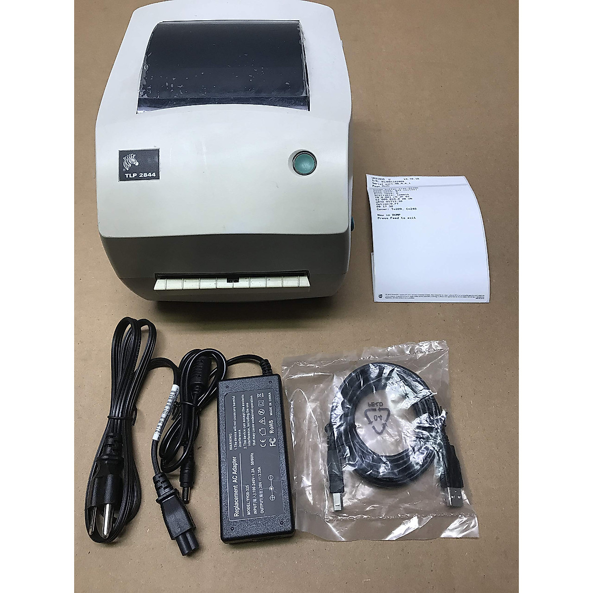 #S6B Zebra TLP 2844 Printer 2844-10301-0001 W/New Adapter, USB, Power Cables &Print