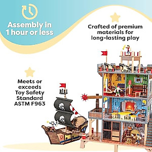 KidKraft Pirate's Cove Wooden Ship Play Set with Lights and Sounds, Pirates and 17-Piece Accessories, Gift for Ages 3+