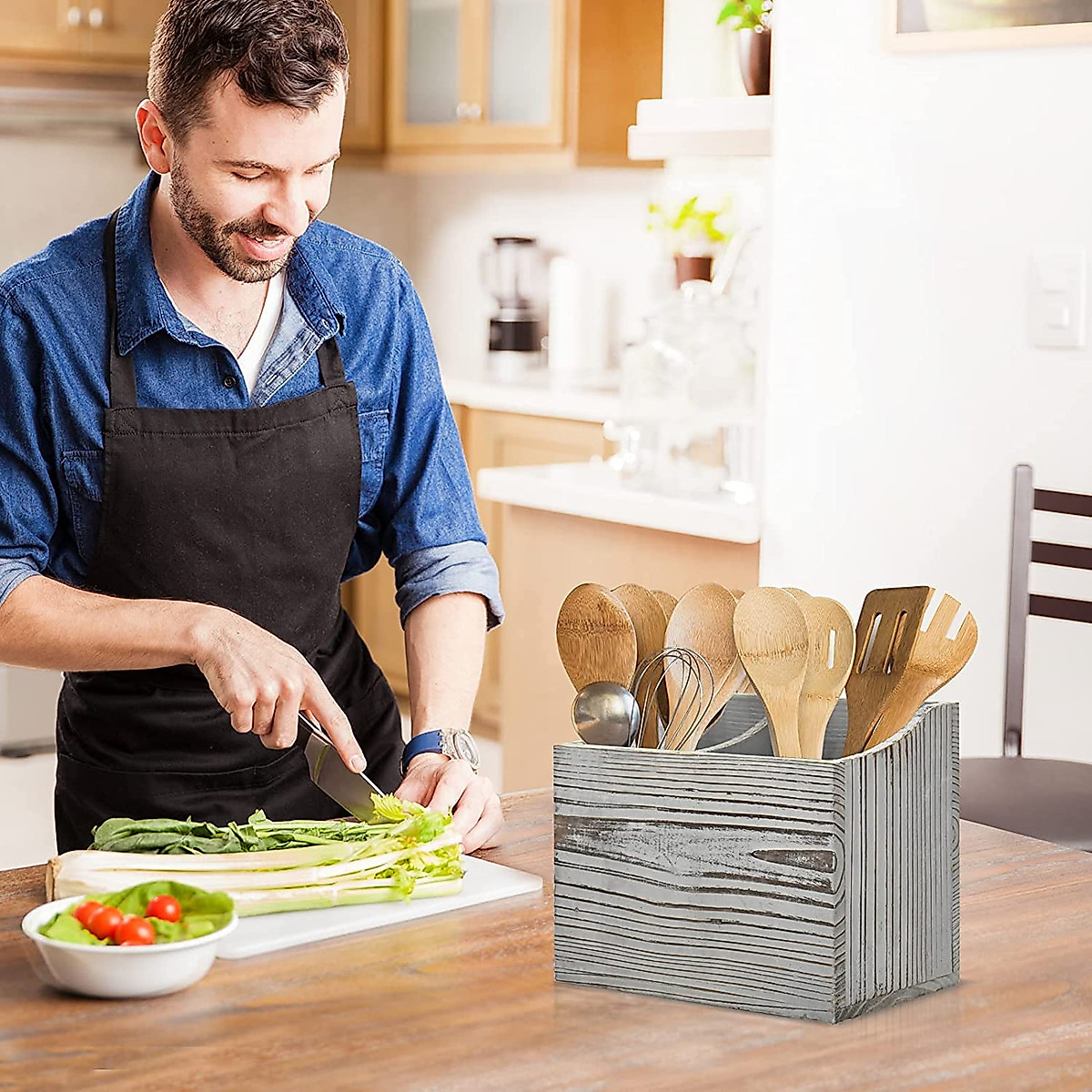 COZYYROME Utensil Holder for Counter Top Cooking Utensil Organizer with Dividers Storage Box for Utensils Crock Spoons Knives Forks Holder Flatware Organizer Utensil Crock Flatware Organizer