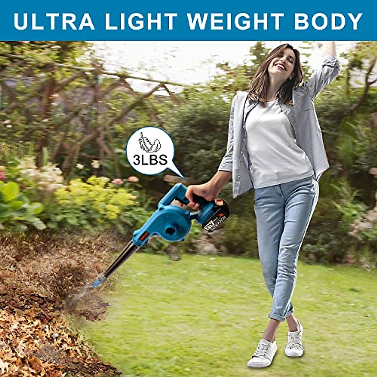 Cordless Leaf Blower, GOWAACHO 21V 2-in-1 Electric Handheld Sweeper/Vacuum with 2*4.0Ah Rechargeable Battery & Charger for Blowing Leaf, Cleaning Dust, Car, Computer Host, Small Trash