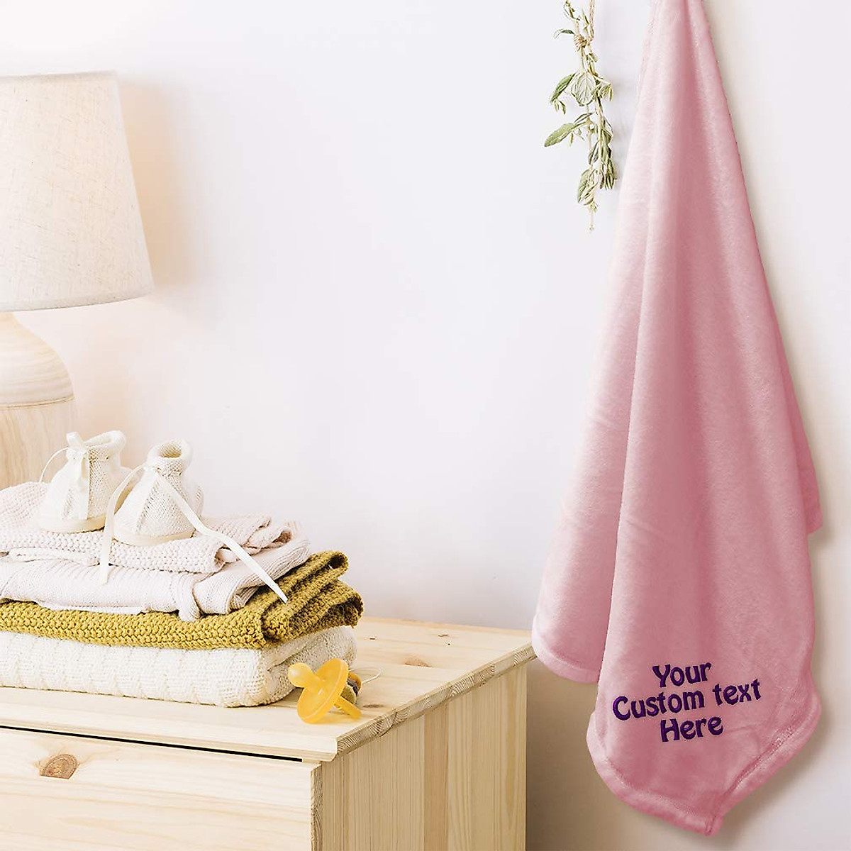 Nursery Bedding Baby Blankets for Boys & Girls Custom Personalized Text NamePolyester Soft & Plush Receiving Swaddle Blanket Pink 40x30 Inches