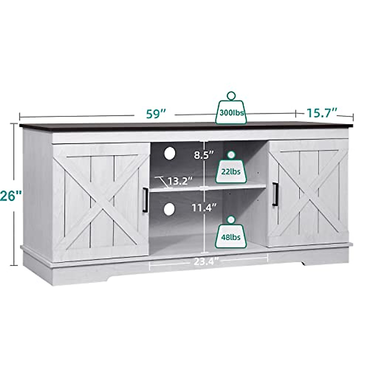 YITAHOME Buffet Cabinet, 59.5“ Farmhouse Sideboard Buffet Storage Cabinet with Barn Door Coffee Bar Cabinet with Capacity 300 lbs for Home Dinning Living Room, Grey White/Espresso, 26“ Height