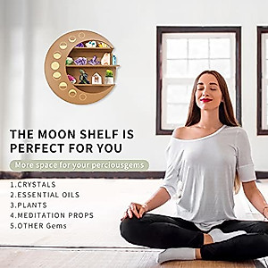 Myuilor Crescent Moon Shelf, 12.2 Inch Wooden Moon Shelf for Crystals, Stones & Essential Oils, Crystal Shelf Display Pine Floating Circle Shelf, Crystal Moon Shelves(Brown)