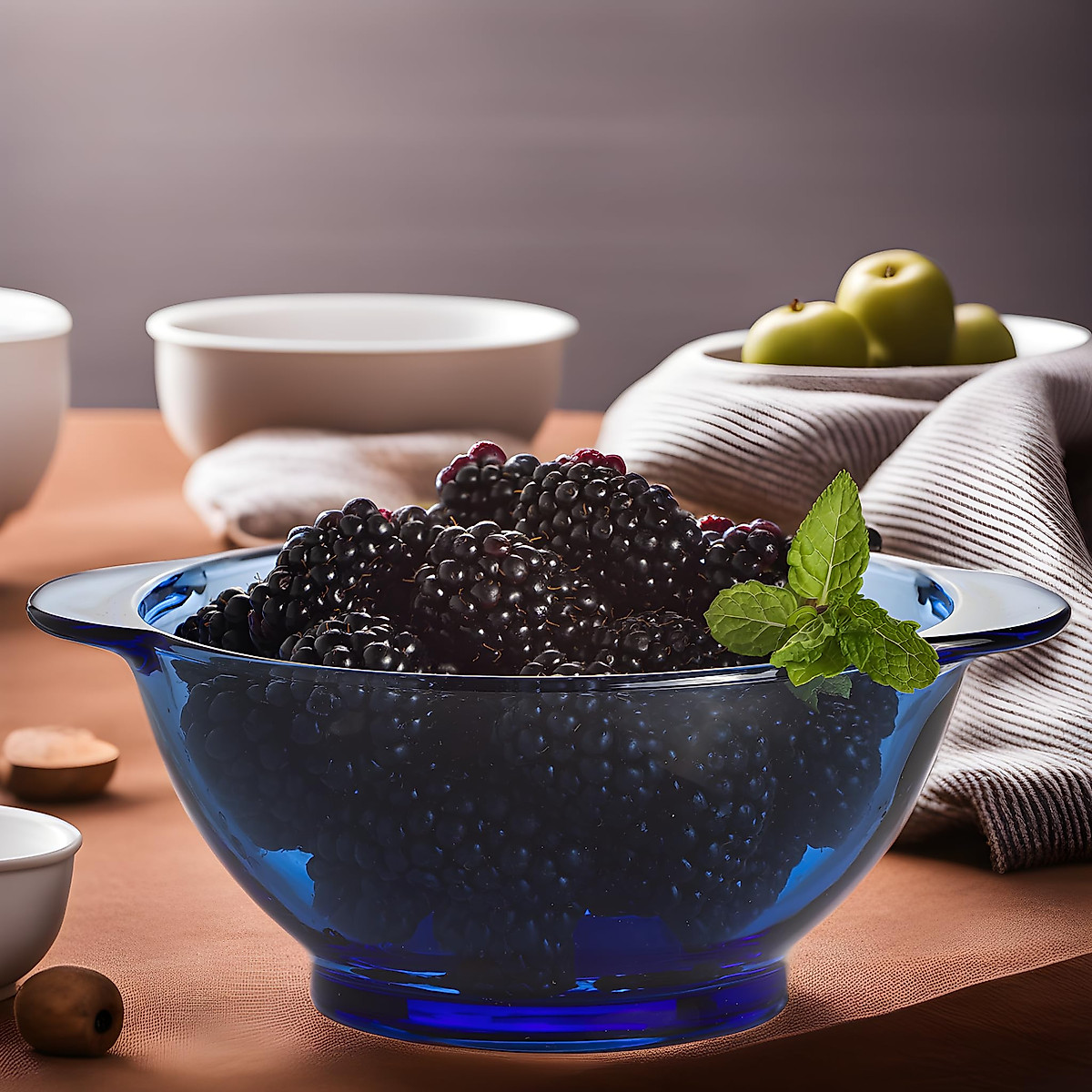 STP GOODS Glass Dinner Plates - Set of 4, Blue Cobalt Transparent Glass Eating Plates, Circular Glass Dinnerware for Salad, Bread, Dinner (15 Oz Glass Dessert Cup Set, Set of 4)