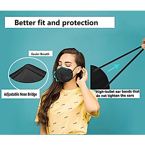 Edith qi KN95 Face Masks 50 PCS, Individually Wrapped, 5 Ply Black Disposable KN95 Masks for Adults Filter Efficiency 95%, Protection against PM 2.5 Smoke Particles