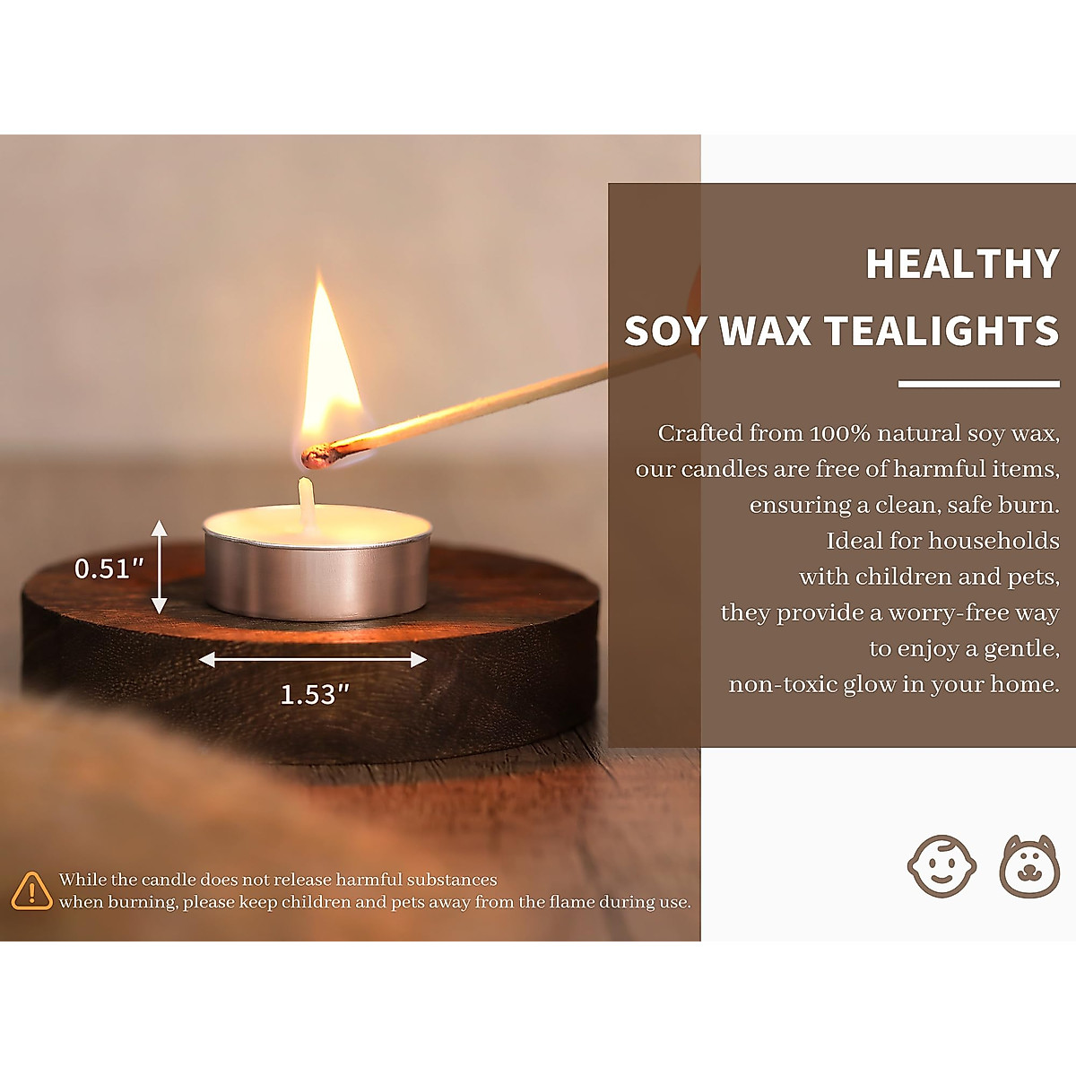 Soy Tealight Candles | 50 Pack | 4 Hours - 100% Natural Soy Wax Tea Candles | Paraffin-Free, Unscented Tealights Small Candles in Bulk, Long Burning Tea Lights Candles for Shabbat, Home, Wedding
