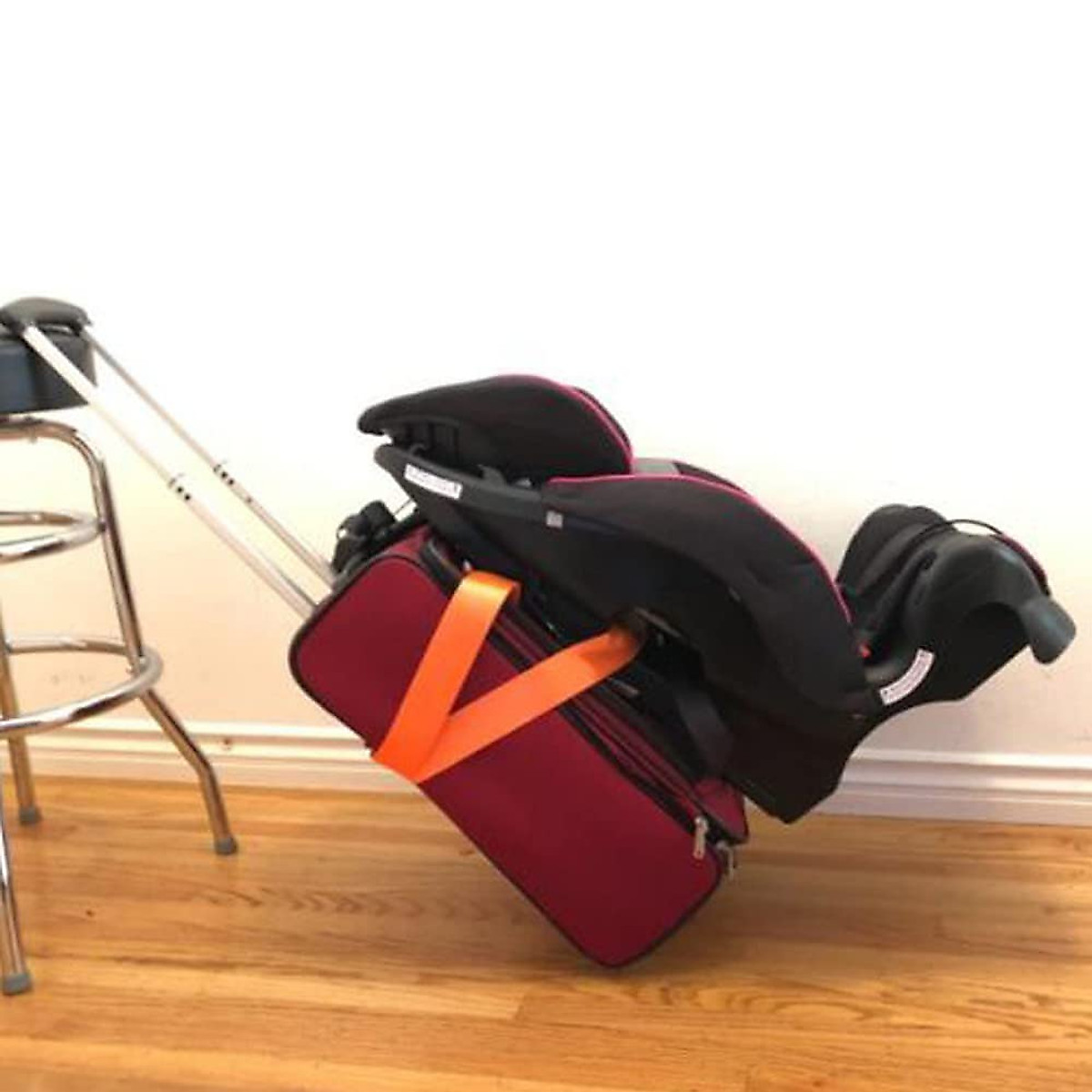 Addabst Car Seat Travel Belt, Adjustable Car Seat Travel Strap, Car Seat Luggage Strap for Transport Kid Car Seat (Orange)