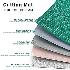 DIYSELF Self Healing Sewing Mat, 18" x 12" Rotary Cutting Mat for Craft, 5-Ply Double Sided Table Protector Cutting Mat for Sewing Fabric Quilting scrapbooking, A3, Green