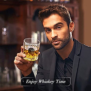 Whiskey Stones and Whiskey Glass Gift Set, DIOXADOP 8 Natural Whisky Stones 1 Crystal Whisky Glasses with Blessing Card in Exquisite Wooden Box, Prepare a Gift for a Whisky Scotch Bourbon Lover