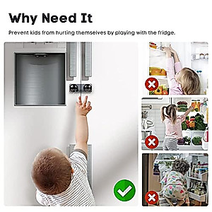 EUDEMON 2 Pack Childproof Refrigerator Lock, Baby Safety French Fridge Door Lock, Freezer Lock, Invisible Cabinet Cupboard Lock for Toddlers, Easy to Install, no Tools Need or Drill (Clear-Black)