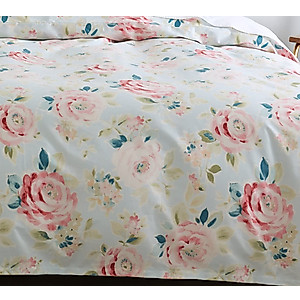 DAUAOTO Queen Size 90"X90" Duvet Cover Set, Bedding Cotton Floral Print Pattern for Teens Girls, Rose Flower Garden