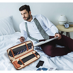 UTILE Tie PU Leather Storage Case for Travel – Holder for Mens Ties, Necktie, Bow Tie, Tie Bar and Cufflinks (17.3 x 6.7 x 1.6 Inches) (Brown, 1 Unit)
