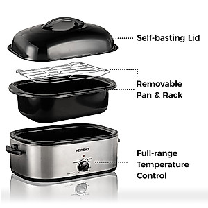 20qt Turkey Roaster Oven, 24lb Electric Roaster w/Self-Basting Lid and Removable Pan & Rack, 150°F-450°F Temperature Controls, Electric Roaster Oven for Roasting, Grilling, Baking，Easy Clean, Silver