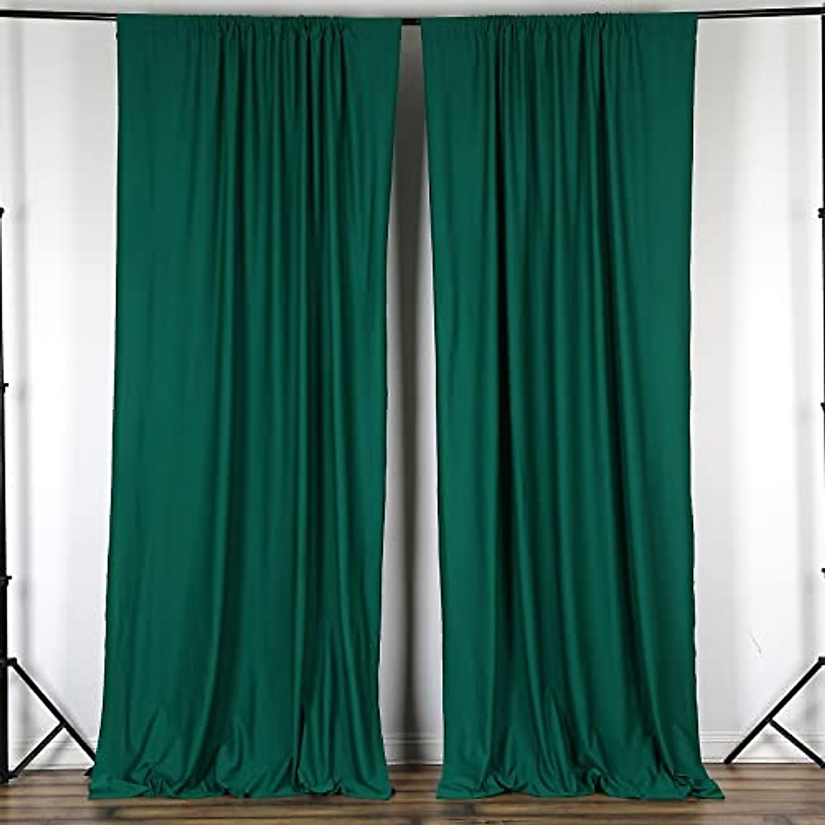 Efavormart 2 Pack | Hunter Emerald Green Fire Retardant Scuba Polyester Curtain Panel Backdrops Wrinkle Free with Rod Pockets - 10ftx10ft
