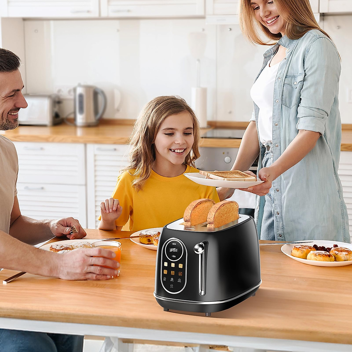 Keenstone Toaster Touch Control, Retro Toaster with Touchscreen, Stainless Steel 2 Slice Toaster Extra Wide Slot Features Bagel, Reheat, Defrost, Cancel, 6 Shade Settings&Removable Crumb Tray