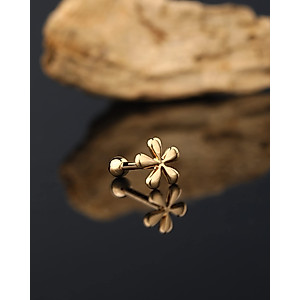 Jewseen 14K Solid Gold Cartilage Earring 16g Helix Earring Flower Cartilage Stud Tragus Piercing Jewelry for Women Conch Earring Stud Earrings Body Piercing Jewelry