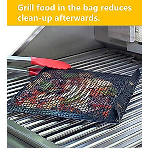 WOHLOPL Grill Bags - Reusable Non-Stick BBQ Mesh Grill Bags, 4 Pieces Large Barbeque Bags for Grilling, Easy to Clean, Two Sizes, 15.7 x 10.6 Inch, 8.66 x 10.6 Inch
