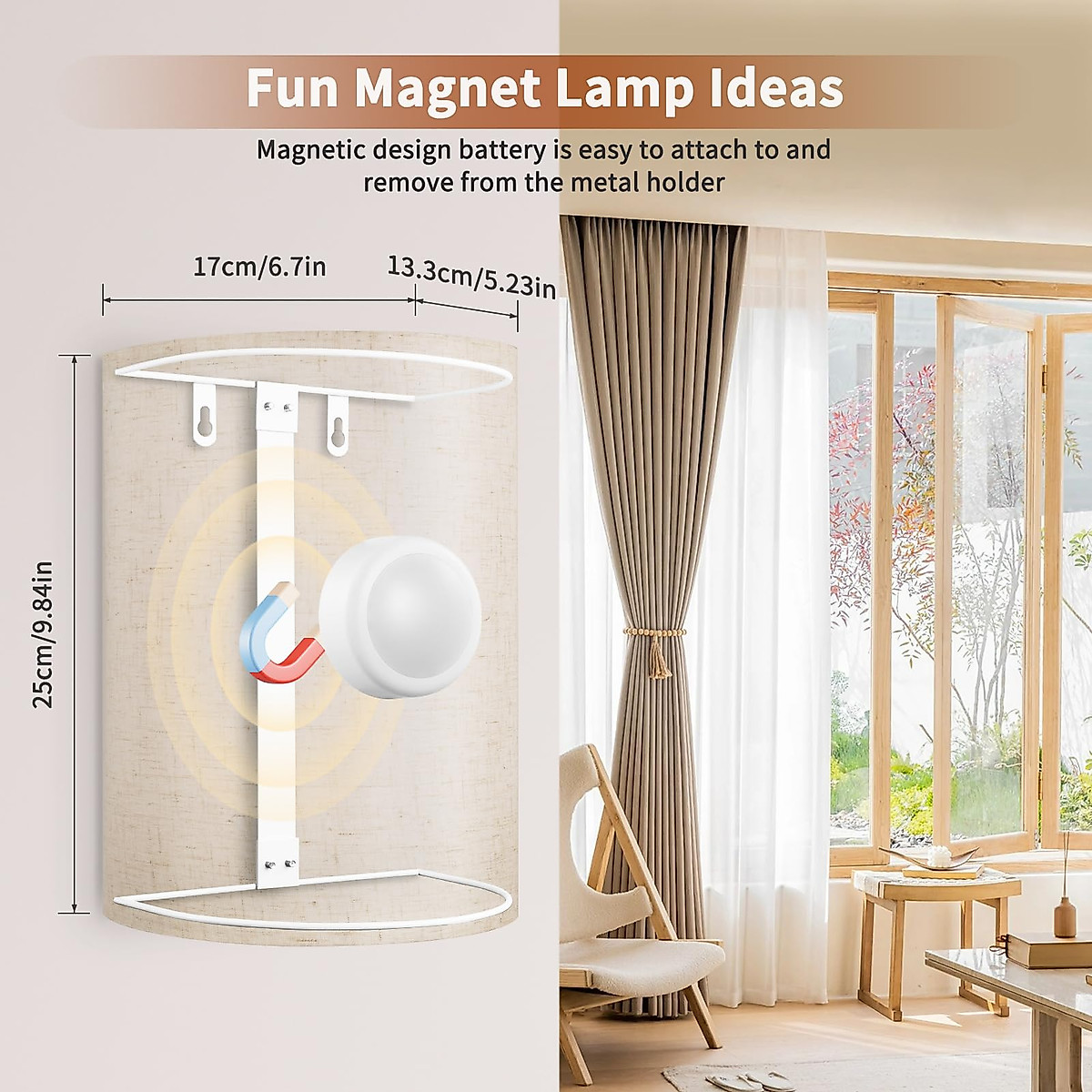 Facaimo RGB Wall Sconces Set of Two, Battery Rechargeable Wall Lighting with Remote Control, Cordless Wall Lamp Sconces Dimmable Magnetic Wall Sconce for Bedroom Living Room Hallway