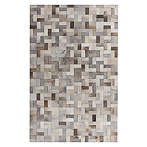 USA RUG Cowhide Grey Patchwork Home Decorative Living Room Area Rug Hand Made Cow Leather Hair (5'x8')