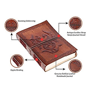 Handmade Vintage Antique Looking Double Dragon Genuine Leather Bound Journal Diary Notebook Travel ScrapBook Photo album Sketchbook with Blank Unlined Pages to Write Sketch Gift for Men Women Gift