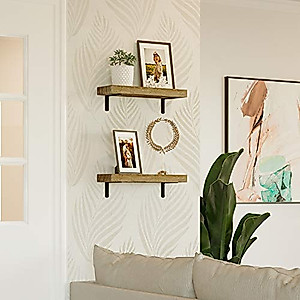 Wallniture Palma Wood Floating Shelves for Wall, Wall Shelves for Living Room Decor, Organization and Storage Set of 2 Natural Burned