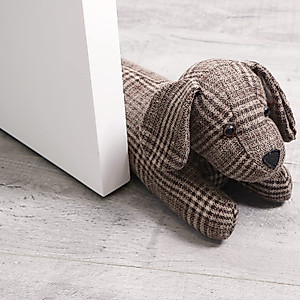 CERAYOU Dog Fabric Under Door Draft Stopper, 3LB Heavy Duty Decorative Soundproof Door Draft Blocker, 34 Inch Animal Energy Saving Draft Guard, Plaid