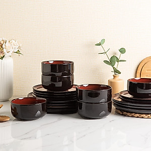 LERATIO Ceramic Plates Set of 6, 8.5 Inch Reactive Glaze Light Weight Porcelain Salad Plates,Modern Shape Dinnerware Dishes Set for Microwave& Dishwasher &Oven Safe,Scratch Resistant-Orange Red