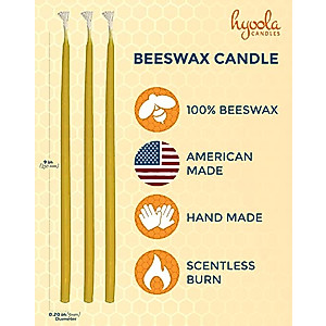 Hyoola Beeswax Skinny Taper Candles – 50 Pack - Natural Dripless Decorative Candles with Long Lasting Burn – Elegant Taper Design, Soothing Scent – 9” Tall – Handmade in The USA