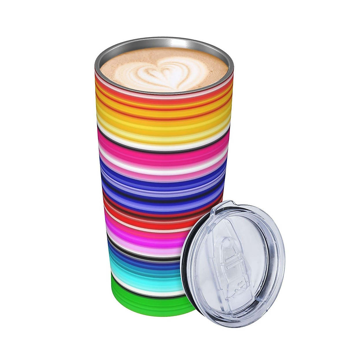 EVANEM 20 Oz Stainless Steel Tumbler With Straw Cleaner Colorful Mexican Stripes Printed Insulated Cup Travel Coffee Mug Vacuum Insulated Tumblers For Home Office