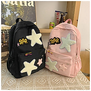 hunmui Y2k Backpack, Cute Kawaii Aesthetic Backpack for Women, Portable Daypacks for Travel (Black)