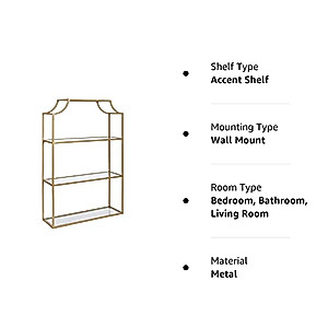 Kate and Laurel Ciel Glam 3-Tier Scalloped Wall Shelf, 20 x 30, Gold, Modern Shelving with Glass Tiers