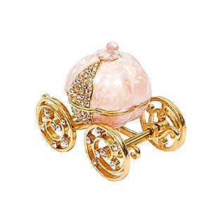 QIFU Hand Painted Enameled Cinderella Pumpkin Carriage Decorative Hinged Jewelry Trinket Box Unique Gift for Family