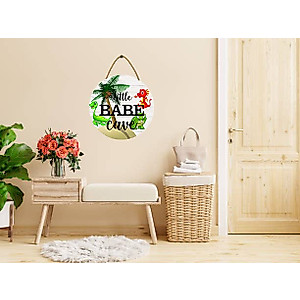 KPSheng Dinosaur Door Decor Plaque, Little Babe Cave Wooden Sign Door Hanger Nursery Decoration for Boys, Wood Wall Hanging Wreath for Toddler Kids Room Bedroom Playroom, 12 x 12 Inch