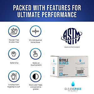 CLEAN SPACE PROJECT Nitrile Gloves - Disposable, Non-Latex and Powder Free, Food Safe Cooking Gloves - Black Gloves for Cleaning, Tattooing, Painting, Detailing & Repair (Medium, Case of 1000)