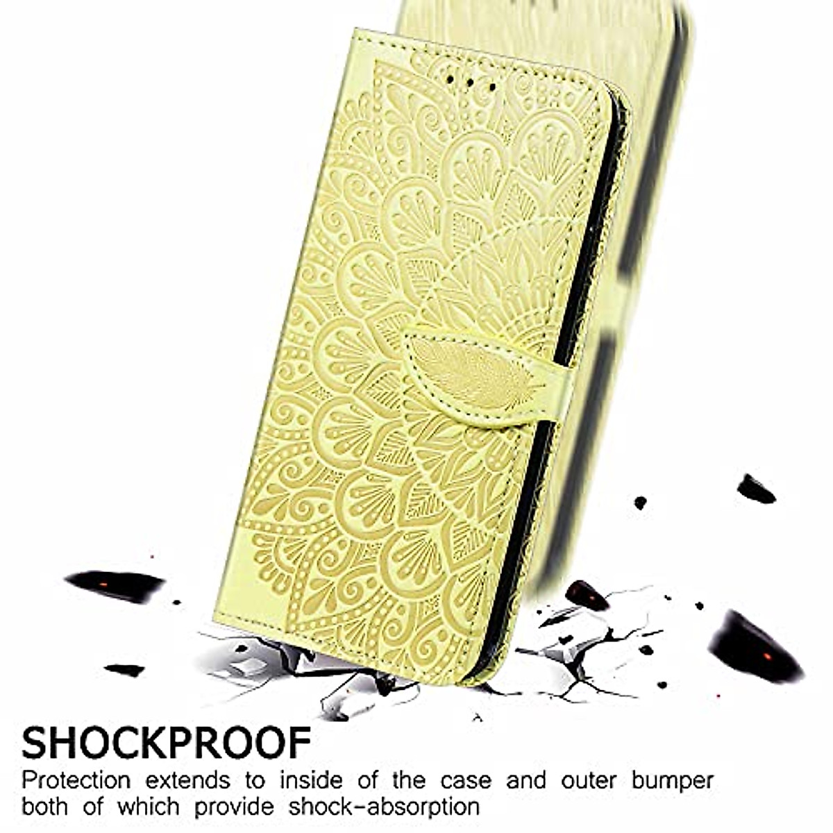 ONV Wallet Case for OnePlus N20-1.5M Adjustable Strap Emboss Feather Flip Phone Case Card Slot Magnet Leather Shell Flip Stand Cover for OnePlus N20 [MZY] -Yellow