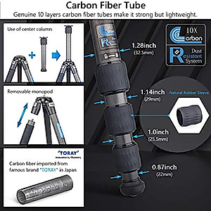 Carbon Fiber Heavy Duty Tripod ARTCISE 81'' Professional Tripod for Camera, 10-Layer Carbon Fibre Tube, 32.5mm Leg with Low Profile Tripod Ball Head for Canon Nikon Sony, DSLR SLR Digital Camcorder