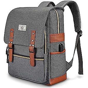 Ronyes Vintage Laptop Backpack College School Bag Bookbags for Women Men 15.6’’ Laptop Casual Rucksack Water Resistant School Backpack Daypacks with USB Charging Port (Grey+Green)